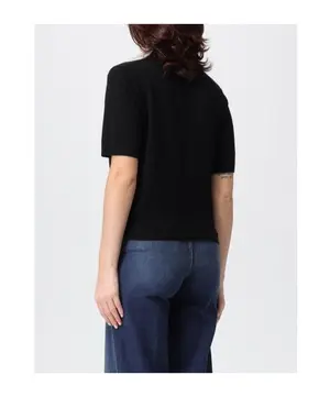 Pinko Short-sleeved Knitted Polo Shirt With Ribbed Cuffs And Hem - No