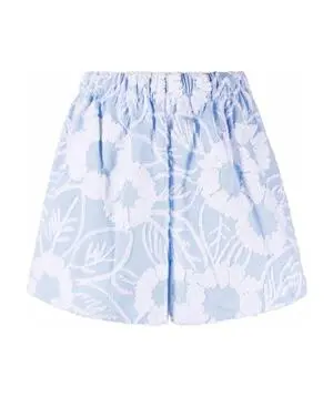 Prada Embroidered Poplin Shorts - Blue/white
