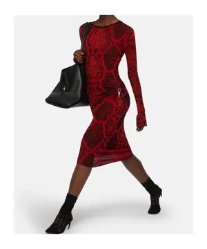 Attico Snake Print Long Sleeve Cut-out Back Midi Dress