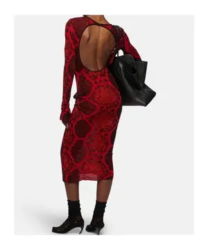 Attico Snake Print Long Sleeve Cut-out Back Midi Dress