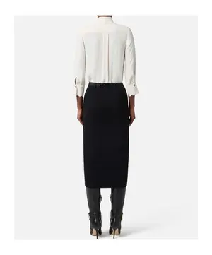 Elisabetta Franchi Georgette Blouse With Logo-embroidered Sash Belt And Scalloped Cuffs