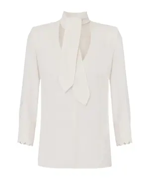ELISABETTA FRANCHI Elisabetta Franchi Georgette Blouse With Logo-Embroidered Sash Belt And Scalloped Cuffs
