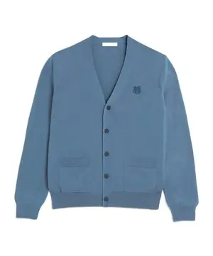 Maison Kitsuné Fox Head Patch V-neck Cardigan - Blue