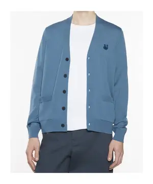 Maison Kitsuné Fox Head Patch V-neck Cardigan - Blue