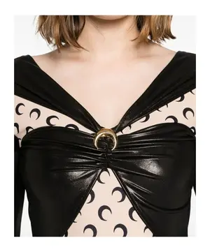 MARINE SERRE Crescent Moon Print Panelled Draped Bodysuit