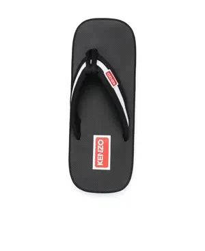 Kenzo Striped Logo Patch Flip Flops - Black