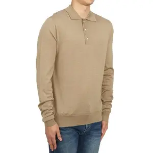 LARDINI Long-sleeve Knitted Polo Shirt - Nude