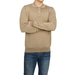 LARDINI Long-sleeve Knitted Polo Shirt - Nude