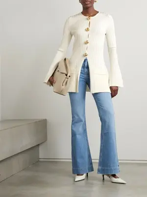 Stella McCartney Ribbed Knit Cardigan With Gold Buttons - Ivory