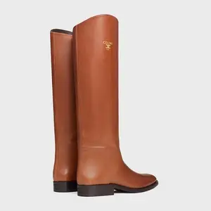 Celine Anais Riding Boots In Calfskin - Brown