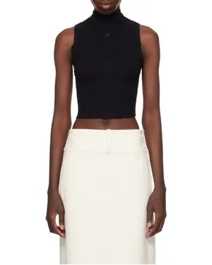 COURREGES Courrèges Ribbed Mock-neck Cropped Tank Top With Embroidered Logo