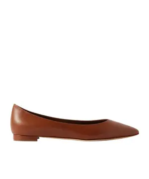 Manolo Blahnik Kietta Leather Point-toe Flats - Brown