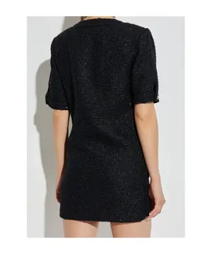 Alessandra Rich V-neck Short Sleeve Bow Detail Mini Tweed Dress