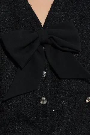 Alessandra Rich V-neck Short Sleeve Bow Detail Mini Tweed Dress