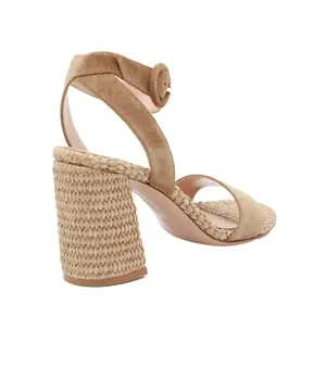 GIANVITO ROSSI Luana Ankle Strap Block Heel Sandals - Nude