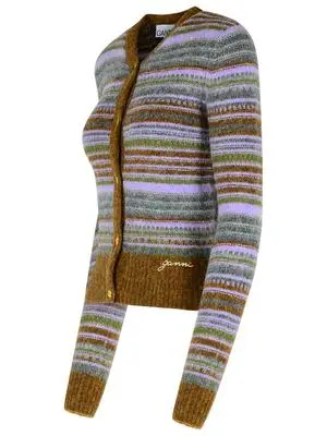 GANNI Striped Knit Cropped Cardigan - Brown