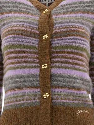 GANNI Striped Knit Cropped Cardigan - Brown
