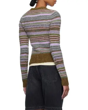 GANNI Striped Knit Cropped Cardigan - Brown