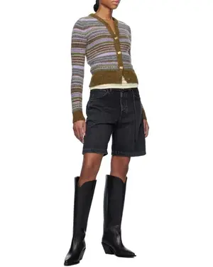 GANNI Striped Knit Cropped Cardigan - Brown