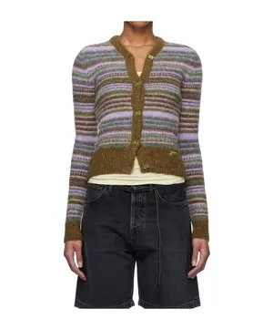 GANNI Striped Knit Cropped Cardigan - No