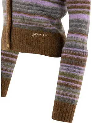 GANNI Striped Knit Cropped Cardigan - No