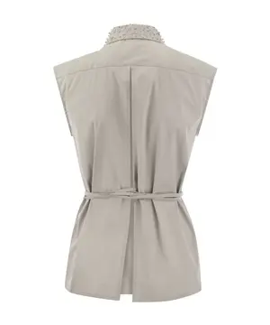 Fabiana Filippi Sleeveless Beaded Collar Blouse With Belt