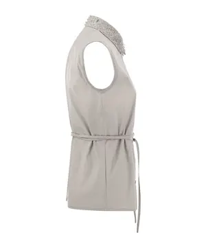 Fabiana Filippi Sleeveless Beaded Collar Blouse With Belt