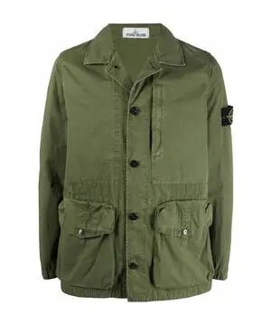 Stone Island Logo-patch Button-fastening Jacket - Green