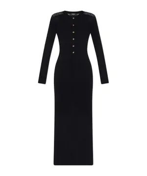 Versace Long Sleeve Fitted Maxi Dress With Button Closure