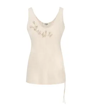Fendi Fendi Logo Detailed Embellished Tank Top Nude
