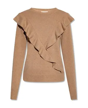 Chloé Chloe Ruffled Panel Cashmere Jumper Beige