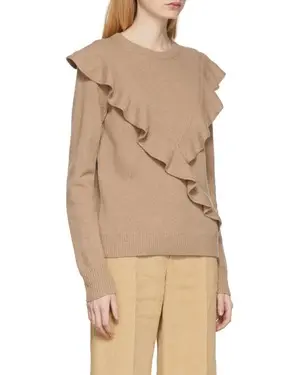 Chloé Ruffled Panel Cashmere Jumper - Beige