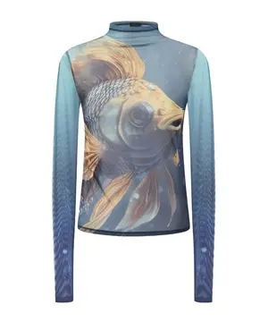 Pinko Fish-print Mesh Top