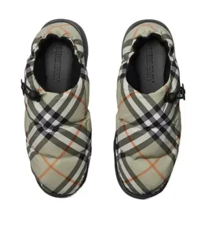 Burberry Check Pattern Drawstring Pillow Mules - Light Sage