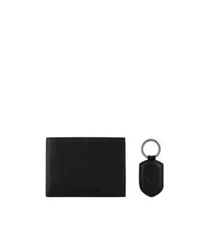 Emporio Armani Folded Leather Wallet And Tag - Black
