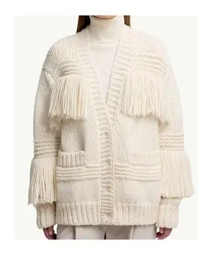 Moncler Fringe-trim V-neck Cardigan - Ivory