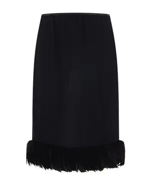 Saint Laurent Long Skirt In Crepe Muslin With Feather Trim