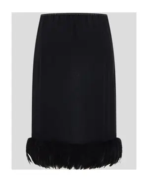 Saint Laurent Long Skirt In Crepe Muslin With Feather Trim