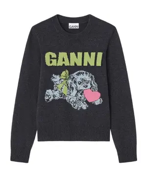 GANNI Puppy Print Pullover - Phantom Dark Grey