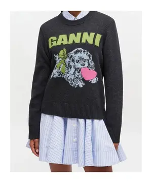 GANNI Puppy Print Pullover - Phantom Dark Grey
