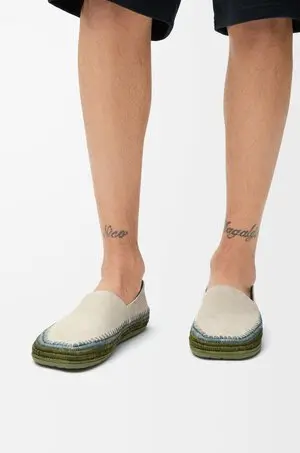 Loewe Suede And Raffia Slip-on Slipper - Light Gray