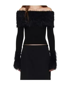 JEAN PAUL GAULTIER Off-the-shoulder Shearling Trim Sweater