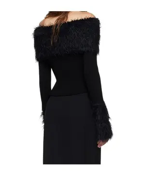 JEAN PAUL GAULTIER Off-the-shoulder Shearling Trim Sweater