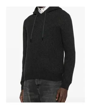 Tagliatore Ribbed Knit Hooded Pullover - Black