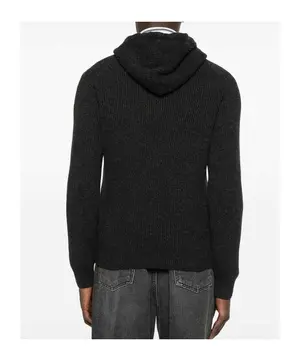 Tagliatore Ribbed Knit Hooded Pullover - Black