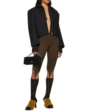 Jacquemus Ribbed Knit Cropped Cardigan With Logo Charm - Black