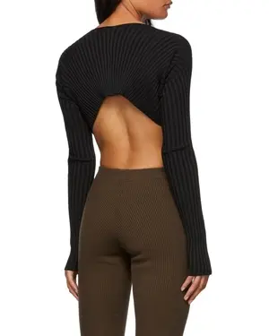 Jacquemus Ribbed Knit Cropped Cardigan With Logo Charm - Black