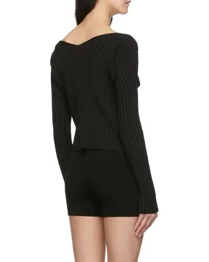 Jacquemus Ribbed Knit Cropped Cardigan With Logo Charm - Black