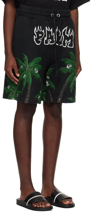 Palm Angels Logo Printed Palm Tree Shorts
