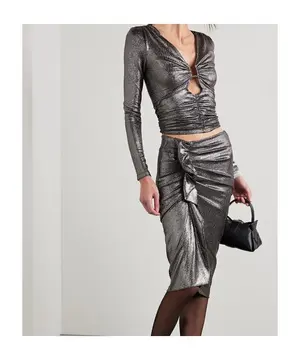 Isabel Marant Étoile Buffy Top Long Sleeve Metallic Ruched V-neck Top